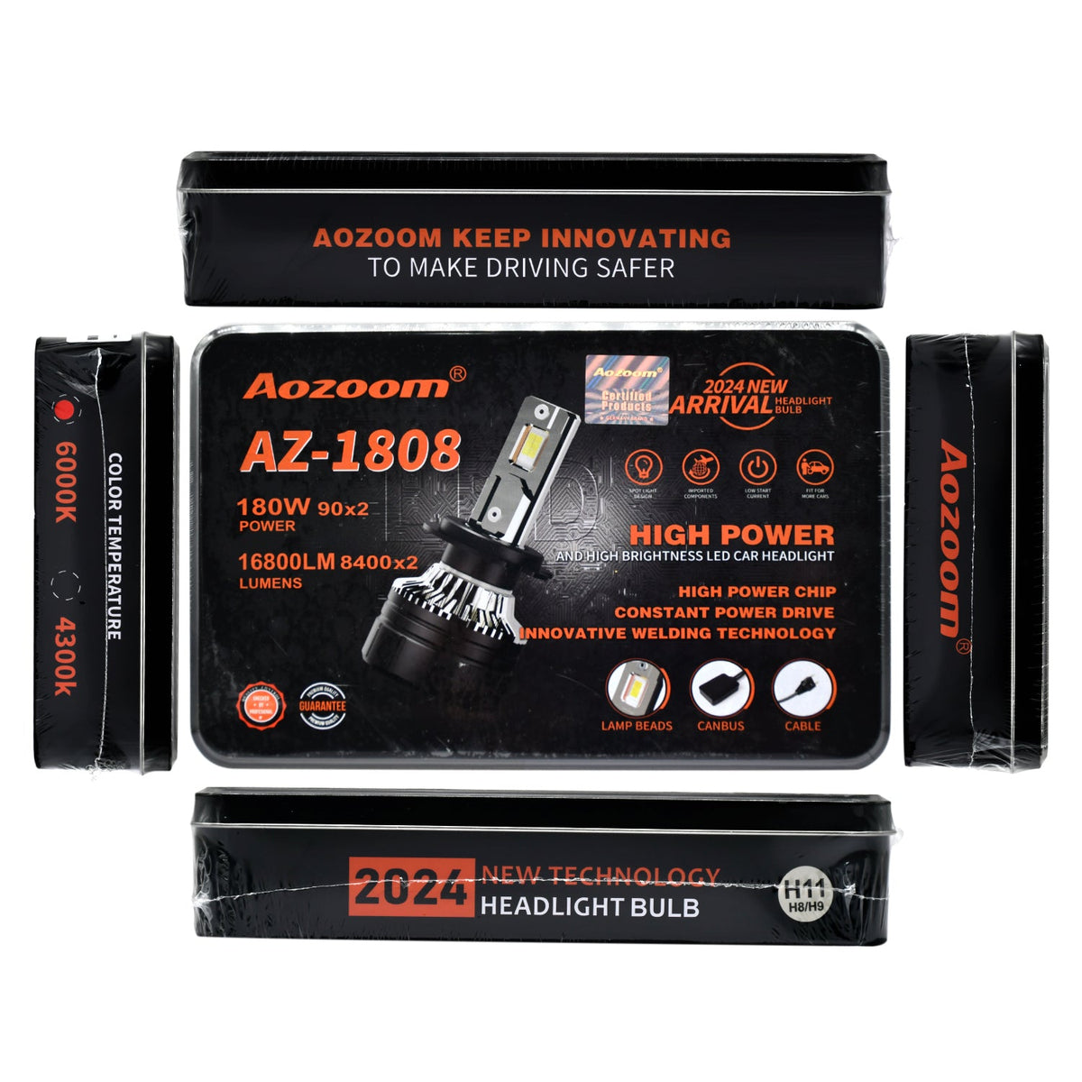 Aozoom 180W Headlight Bulb 6000K AZ1808-H8/H9/H11 – CARPLUS