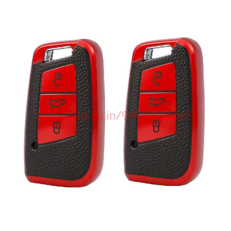 KMH - TPU Leather Pattern Key Cover Compatible for Volkswagen Polo Ven ...