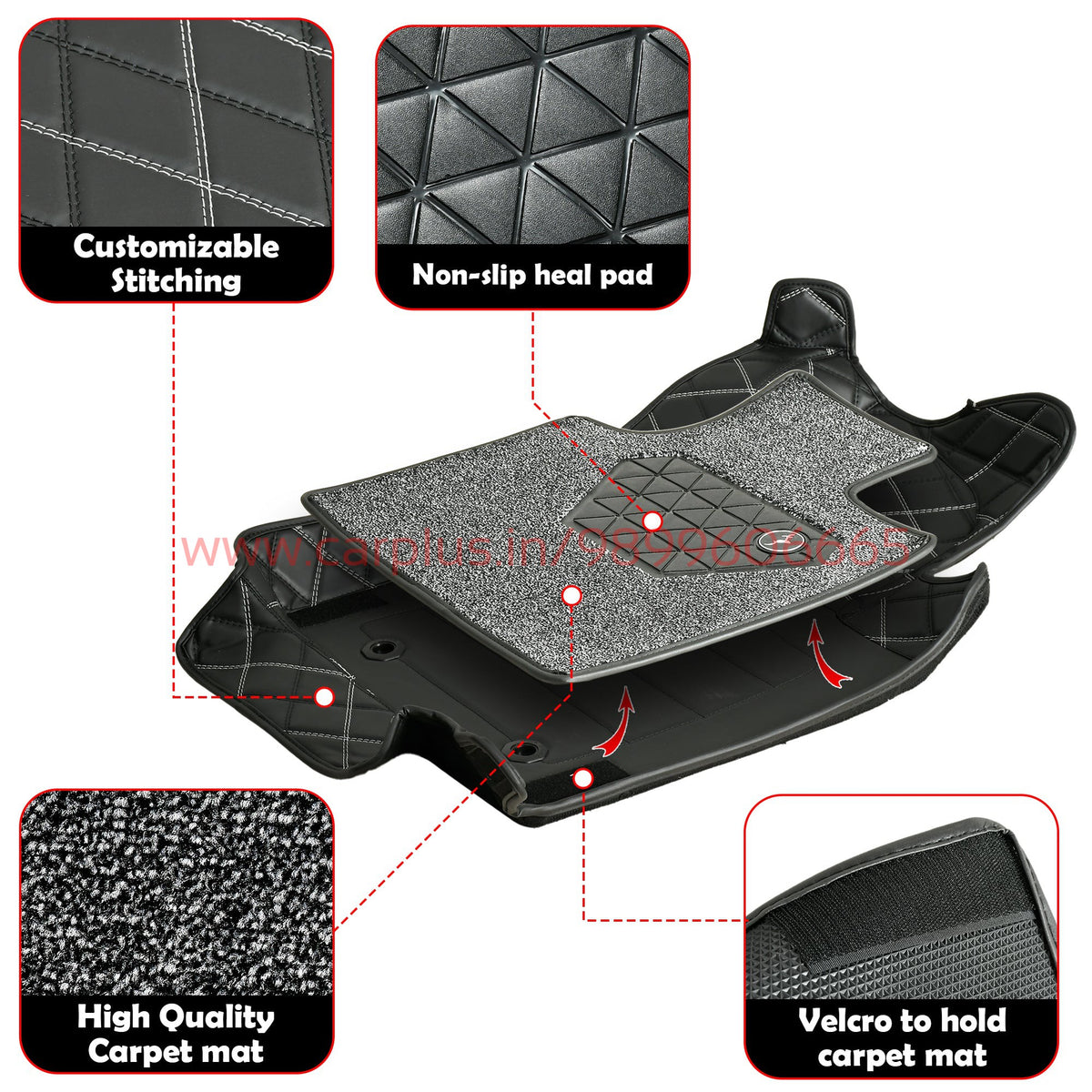Top Gear 4D Pristine Coral Car Mats for Mahindra XUV 700(7)-Crown Blac ...